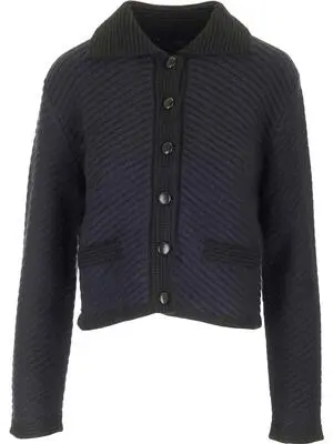 Arch4 Ribbed Cardigan With Front Buttons - Blue