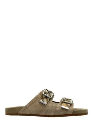 Burberry Checked Buckled Slides - Brown