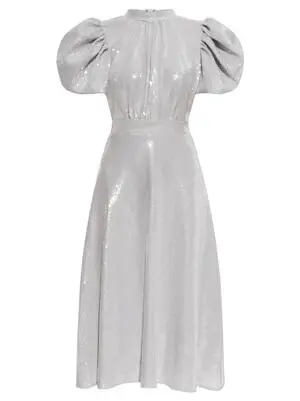 ROTATE BY BIRGER CHRISTENSEN ROTATE Sequin Embellished Midi Dress With Bubble Sleeves White