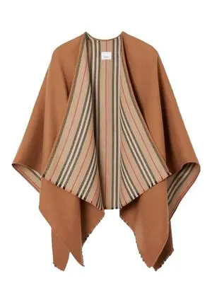 BURBERRY Burberry Icon Stripe Detail Wool Cape