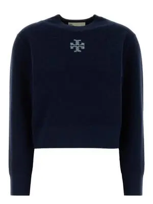 Tory Burch Tory Burch Logo Crew Knitted Sweater Navy Blue