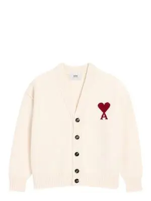 AMI Paris De Coeur V-neck Cardigan - Off-white/red