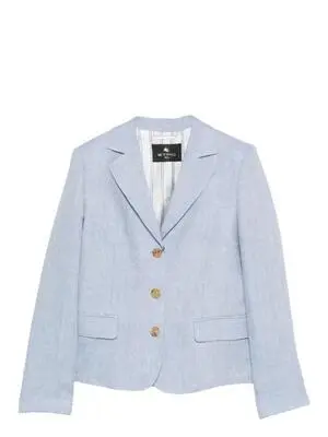 Etro V-neck Linen Blazer - Blue