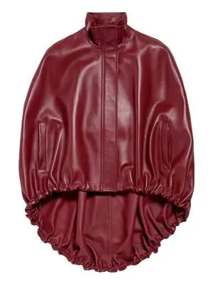 Balenciaga High Collar Leather Cape - Burgundy