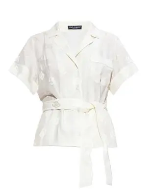 Dolce & Gabbana Monogram Jacquard Belted Shirt - Cream