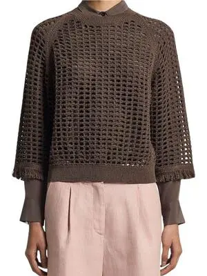 Peserico Sequinned Cordone Knit Sweater - Bark Brown