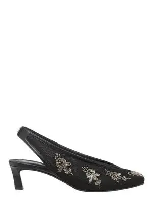Fendi Embroidered Mesh Slingback Pumps With Ff Appliqu - Black