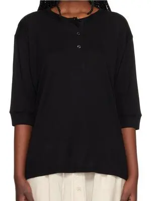 Studio Nicholson Relaxed Henley Top - Black
