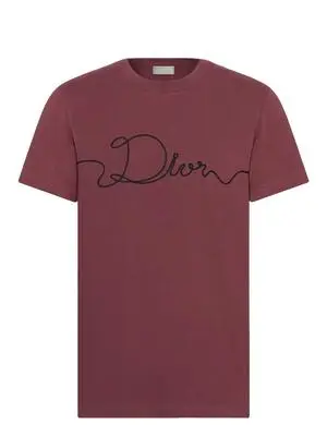 Dior Ribbon Logo Detailed Crewneck T-shirt - Wine Red