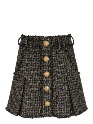 Balmain Lurex Tweed Pleated Skirt - Black