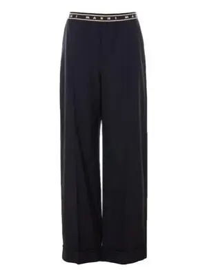 Marni Logo Waist Wide-leg Trousers - Black