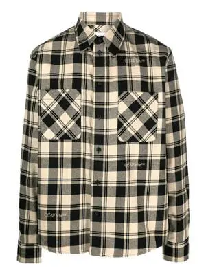 Off-White Checked Long-sleeved Flannel Shirt - Black