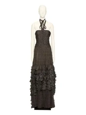 Valentino Garavani Chiffon Polka Dot Tiered Ruffled Gown - Black/birch