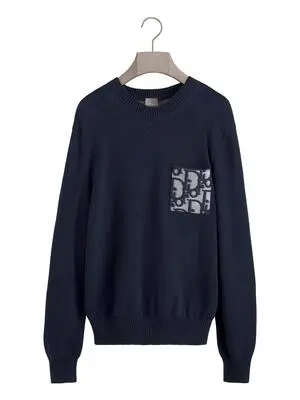 Dior Oblique Jacquard Paneled Crew Neck Sweater - Blue