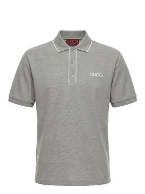 Gucci Logo Embroidered Short-sleeve Polo Shirt - Grey