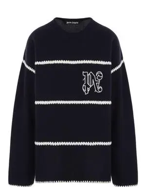 Palm Angels Logo Intarsia Knit Jumper - Black