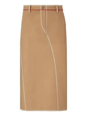 Fendi Dark Stretch Compact Cotton Skirt With Embroidered Logo - Beige