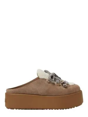 FENDI Fendi Après-Ski Lace-Up Suede Shearling Sabots