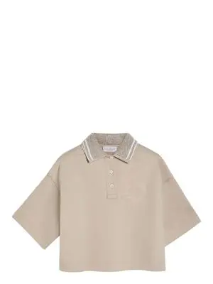 Brunello Cucinelli Sparkling Knit-collar Polo Shirt - Beige