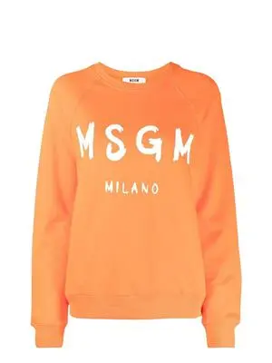 MSGM Logo Print Crew Neck Sweatshirt - Orange