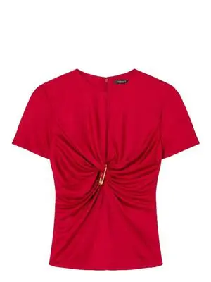 Versace Medusa Safety Pin Ruched Short Sleeve Top - Red