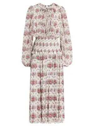 Dolce & Gabbana Smocked Floral Printed Midi Dress - Nude