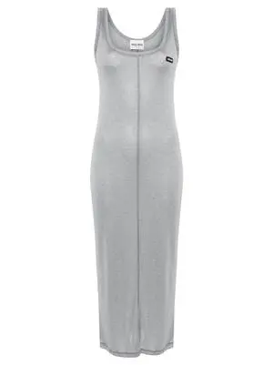 Miu Miu Sleeveless Logo Patch Midi Dress - Grey