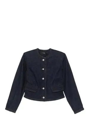 7 For All Mankind Long Sleeve Collarless Denim Jacket - Black