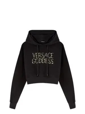 Versace Embellished Logo Cropped Hoodie - Black