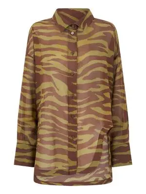 Attico Zebra Print Long Sleeve Shirt - Brown