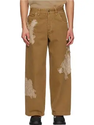 SONG FOR THE MUTE Belt-loop Jeans With Sequined Frayed Appliqu - Brown