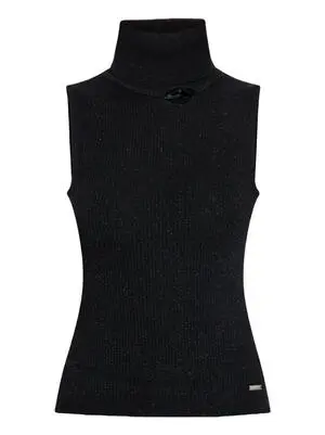 Dsquared2 High-neck Sleeveless Ribbed Knit Top With Logo Detail - Black