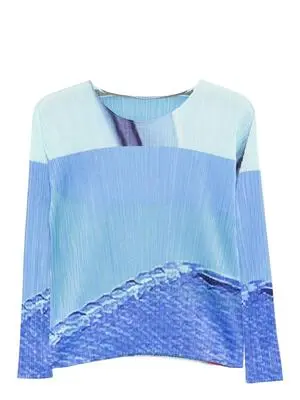 PLEATS PLEASE BY ISSEY MIYAKE Long Sleeve Printed Top - Blue