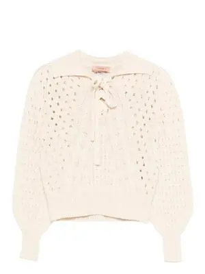 TWINSET Lace-up Knit Sweater With Bow Detail - White