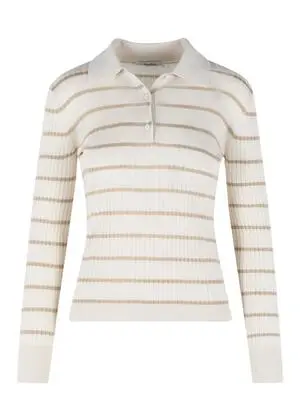 Max Mara Max Mara Striped Knitted Polo Shirt White