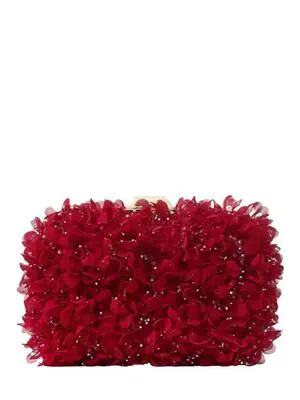 JIMMY CHOO Red Petal Embroidered Clutch With Crystal Embellishments - Ruby Red/light Gold