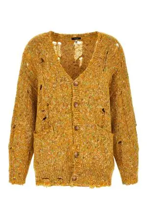 R13 Distressed Knitted V-neck Cardigan - Brown