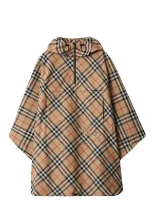 Burberry Checked Hooded Cape - Beige