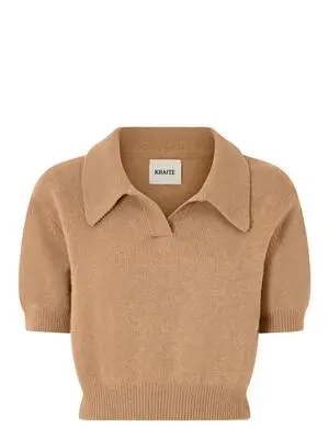Khaite Leni Cropped Polo Sweater In Wool-cashmere Blend - Camel
