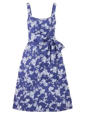 Carolina Herrera Lace-up Floral Print Dress - Blue