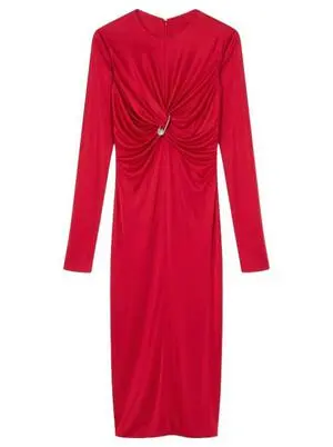 Versace Safety Pin Gathered Long-sleeved Midi Dress - Red