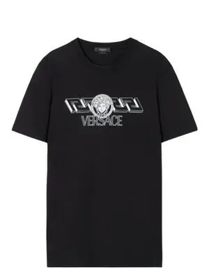 Versace Logo Printed Crewneck T-shirt - Black