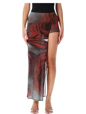 JEAN PAUL GAULTIER Blurred Roses Tulle Skort - Red