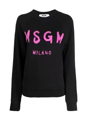 MSGM Logo Print Cotton Sweatshirt - Black