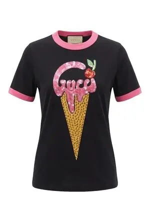 Gucci Ice Cream Sequin Embroidered T-shirt - Green