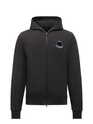 Moncler Zip-up Hoodie With Textured Logo Patch - Black