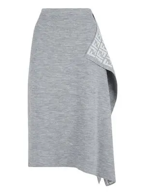 Fendi Asymmetrical Hem Midi Skirt With Ff Pattern - Grey