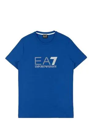 EA7 Logo Printed Round Collar T-shirt - Blue