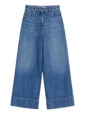 Valentino Garavani Logo Plaque Cropped Jeans - Medium Blue