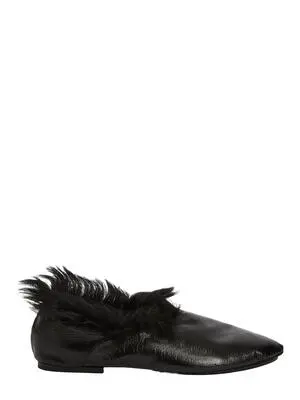 JIL SANDER Pointed Toe Fur Trimmed Slippers - Black